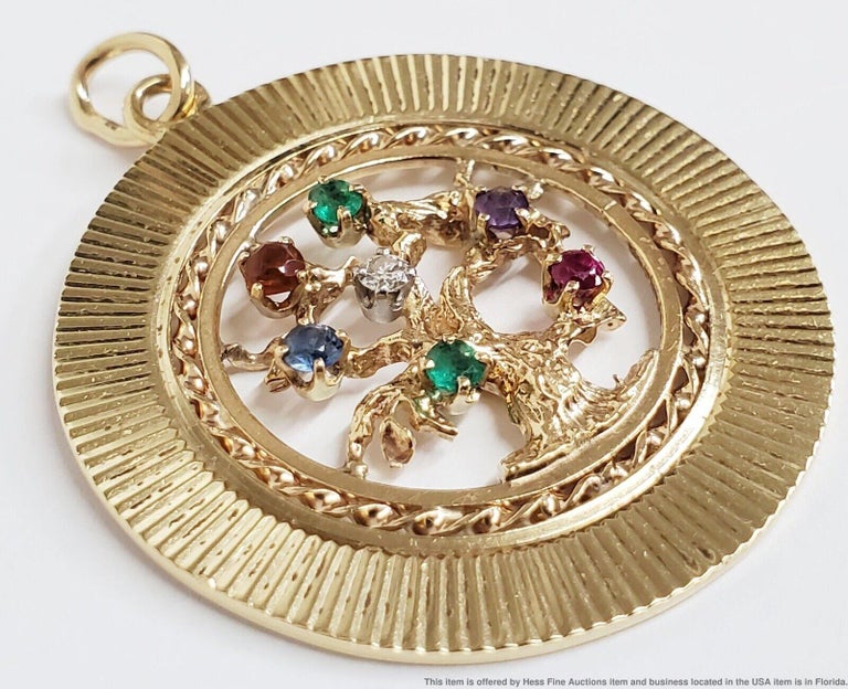 TIFFANY and CO. 14k Yellow Gold and Gemstone Tree of Life Pendant Charm ...