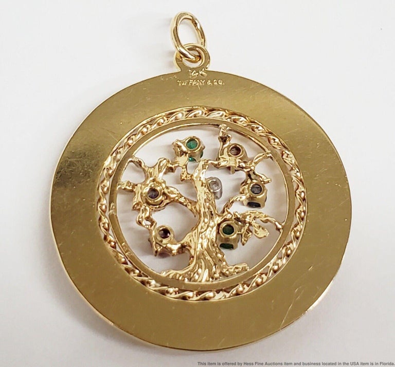 TIFFANY and CO. 14k Yellow Gold and Gemstone Tree of Life Pendant Charm ...