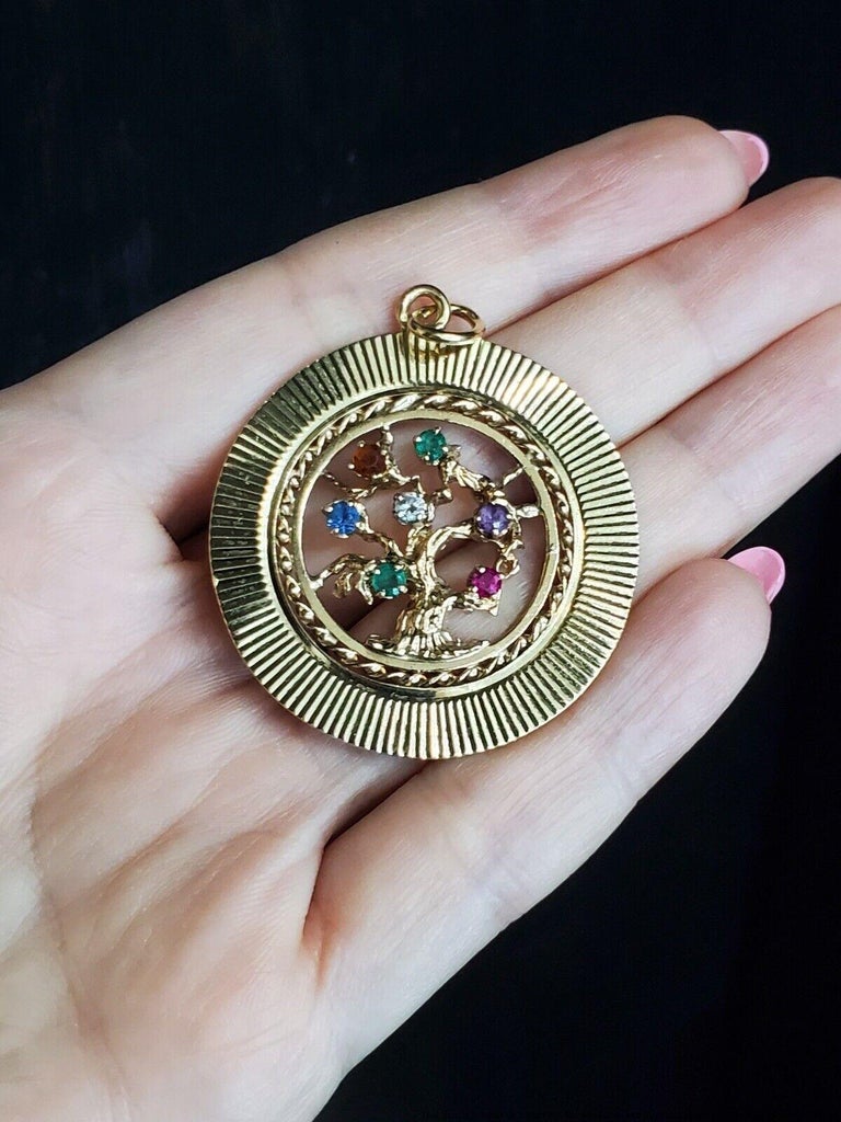 TIFFANY and CO. 14k Yellow Gold and Gemstone Tree of Life Pendant Charm ...