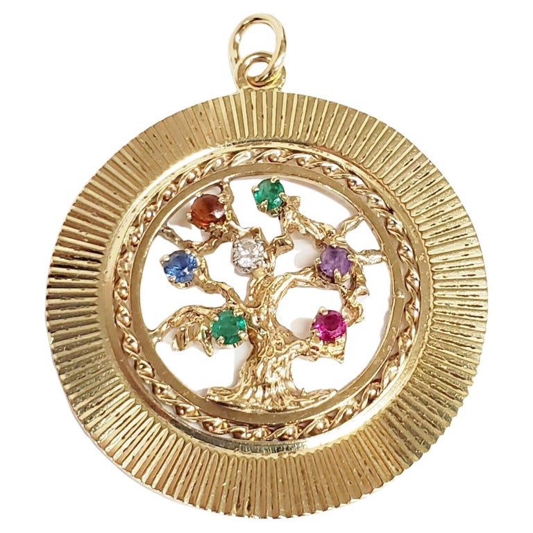 TIFFANY and CO. 14k Yellow Gold and Gemstone Tree of Life Pendant Charm ...