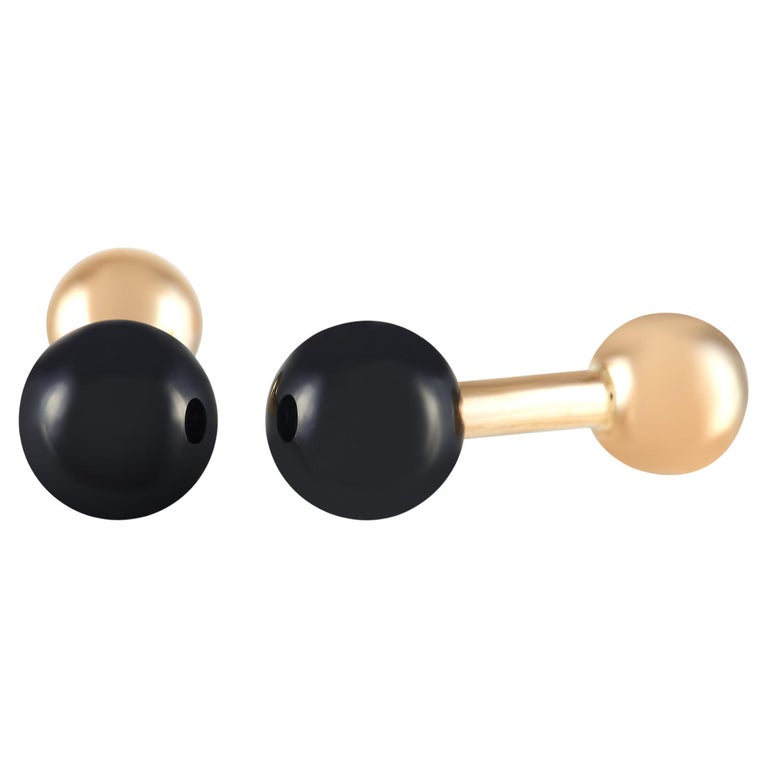 Tiffany and Co. 14K Yellow Gold Onyx Cufflinks For Sale at 1stDibs
