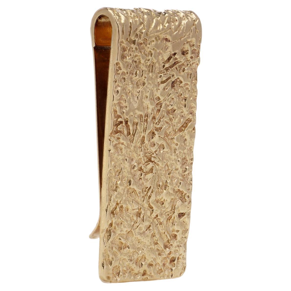 Tiffany and Co. 14kt yellow gold rectangular-shaped textured money clip ...
