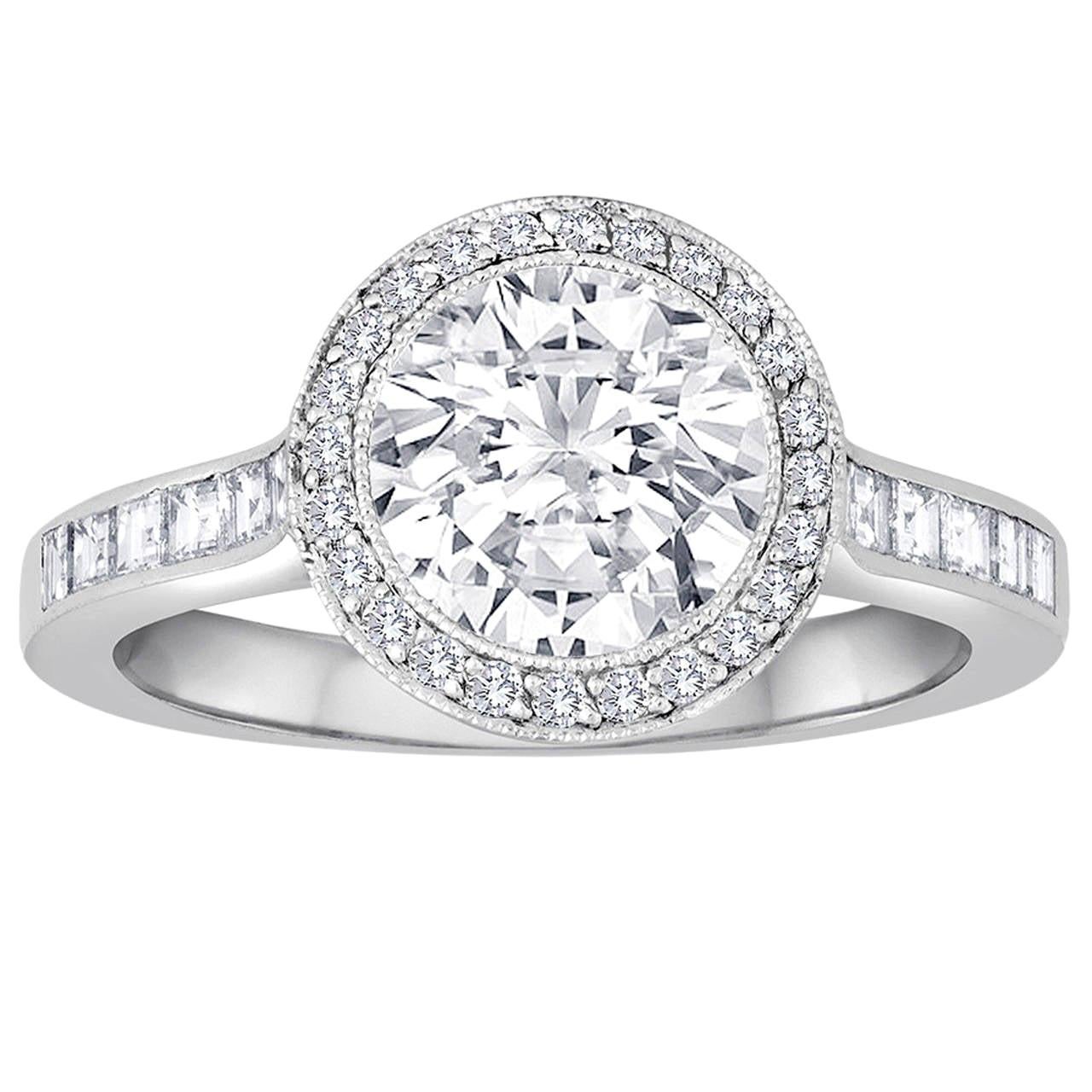 1.67 Carat Diamond 3-Row Cathedral Setting Oval Engagement Ring For ...
