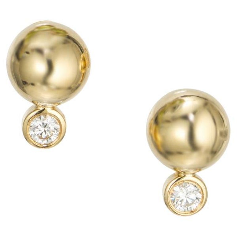 Tiffany and Co .18 Carat Diamond Yellow Gold Ball Stud Earrings at 1stDibs