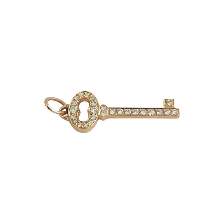Tiffany and Co. 18 Karat Rose Gold and Diamond Mini Key Pendant For ...
