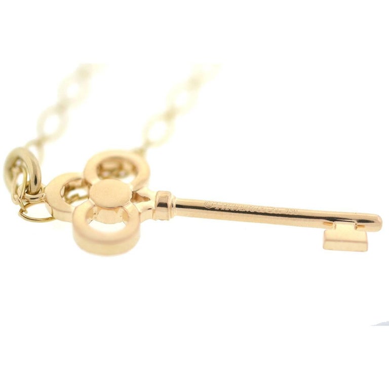 Tiffany and Co. 18 Karat Rose Gold Diamond Crown Key Pendant Necklace ...
