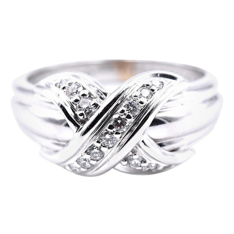 Tiffany and Co. 18 Karat White Gold Diamond X Ring For Sale at 1stDibs