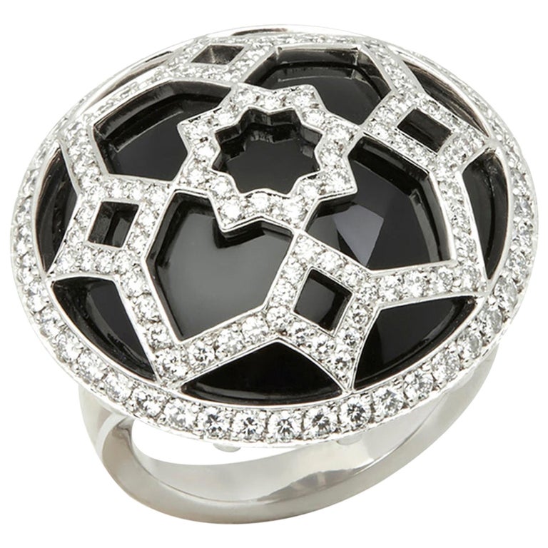Tiffany and Co. 18 Karat White Gold Onyx and Diamond Paloma Picasso ...