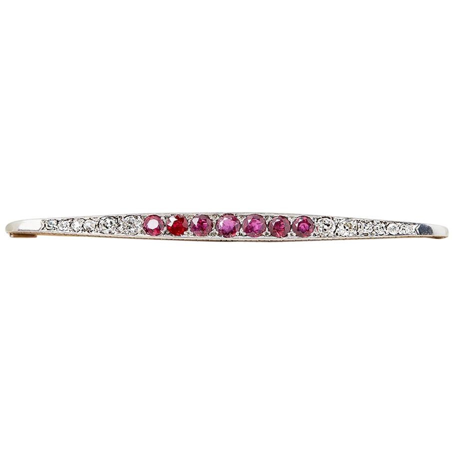 Tiffany and Co. 18 Karat Yellow and White Gold Ruby and Diamond Vintage Pin Brooch at 1stDibs