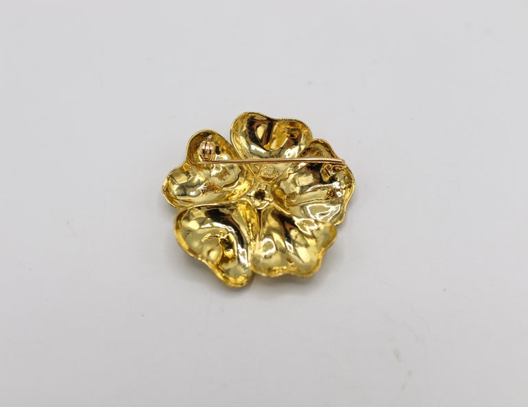 Tiffany and Co. 18 Karat Yellow Gold Diamond and Ruby Flower Pin Brooch at 1stDibs