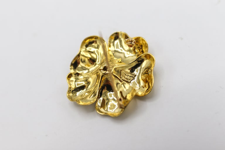 Tiffany and Co. 18 Karat Yellow Gold Diamond and Ruby Flower Pin Brooch at 1stDibs