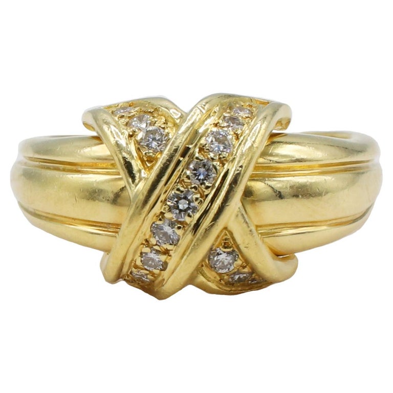 Tiffany and Co. 18 Karat Yellow Gold Diamond Signature X Ring at 1stDibs