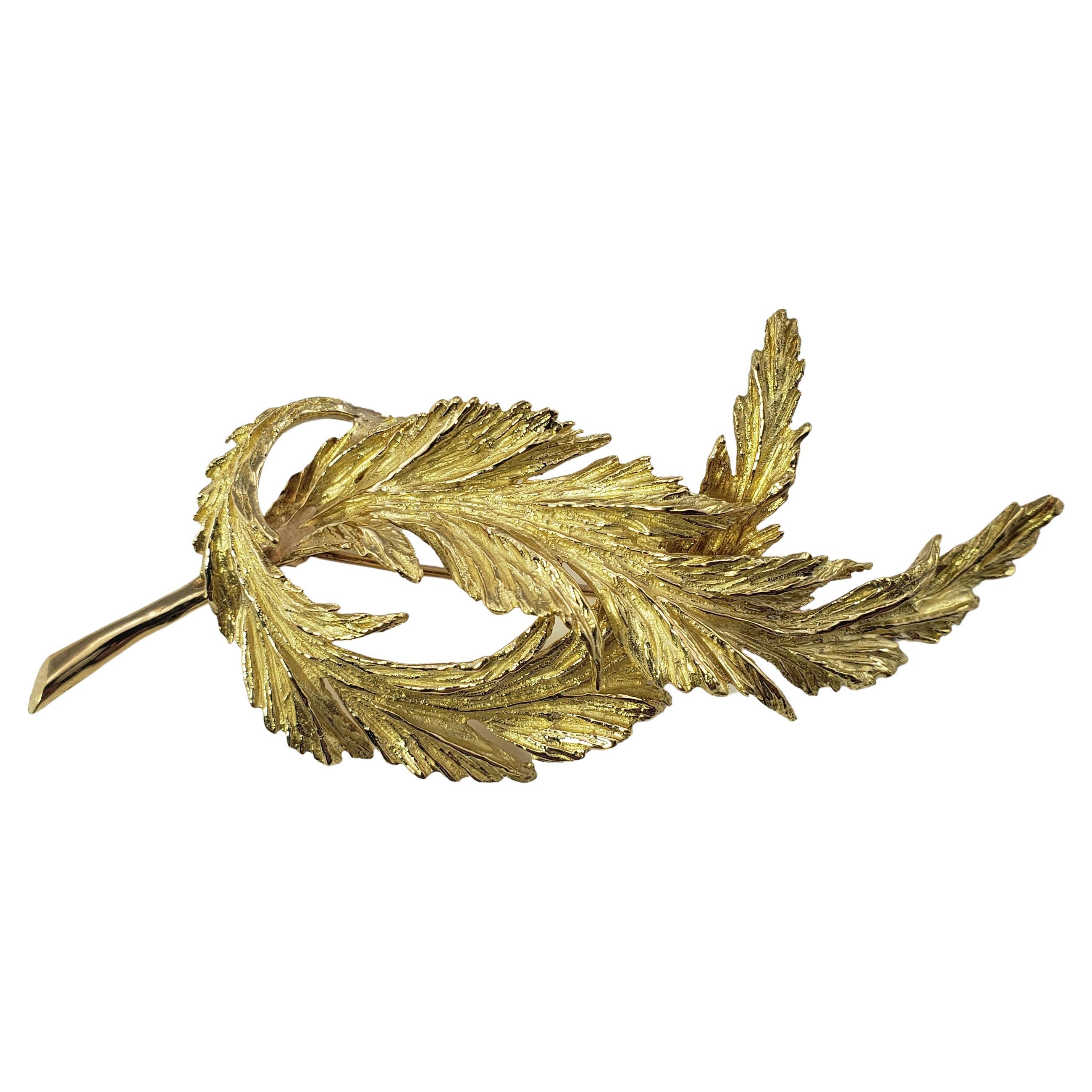 Tiffany and Co. 18 Karat Yellow Gold Leaf Brooch with Diamonds at 1stDibs
