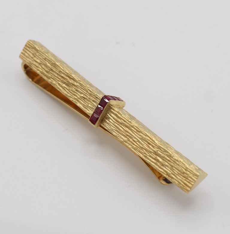 Tiffany and Co. 18 Karat Yellow Gold and Ruby Tie Bar Clip For Sale at ...