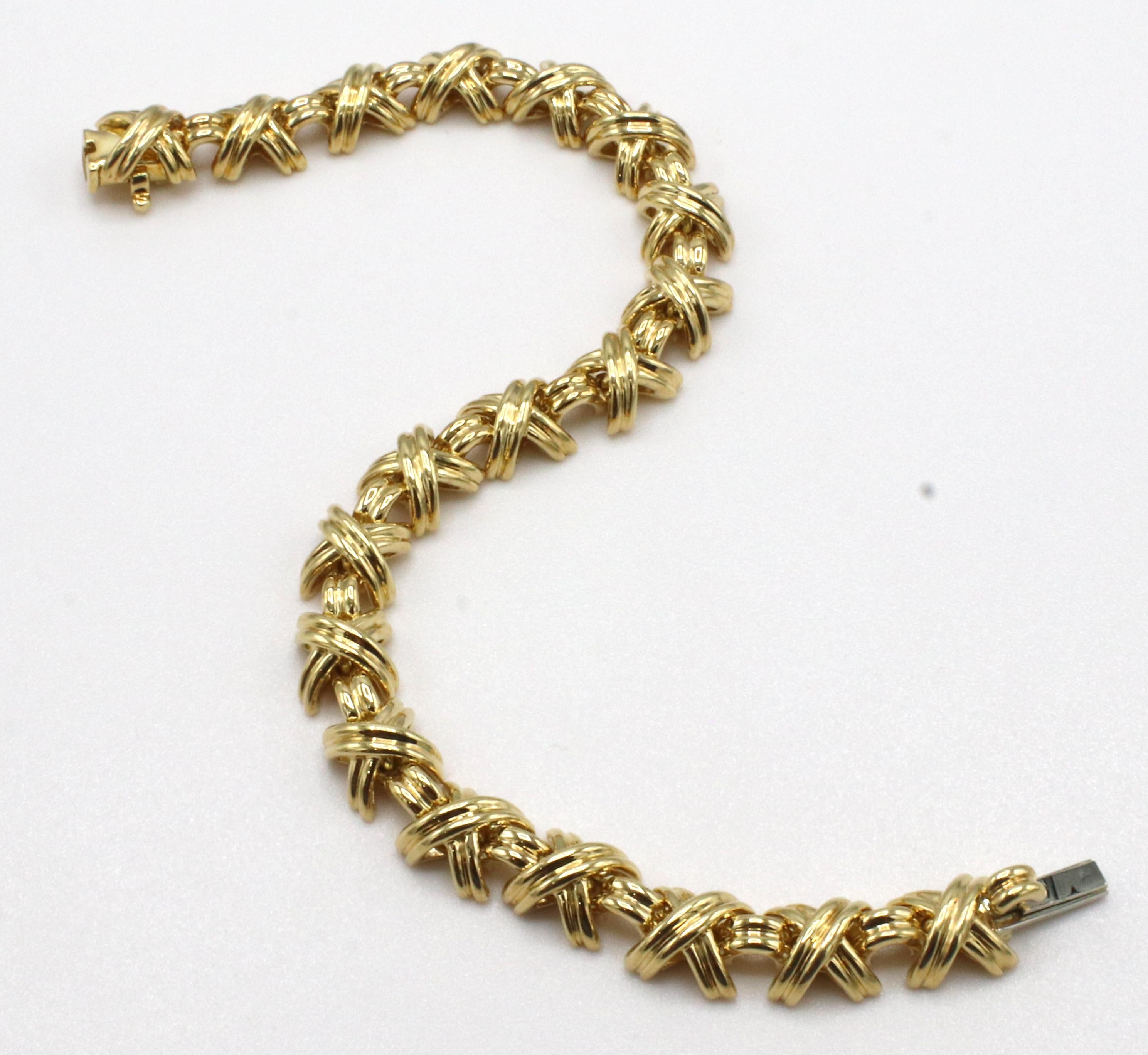 Tiffany and Co. 18 Karat Yellow Gold Signature X Bracelet at 1stDibs ...