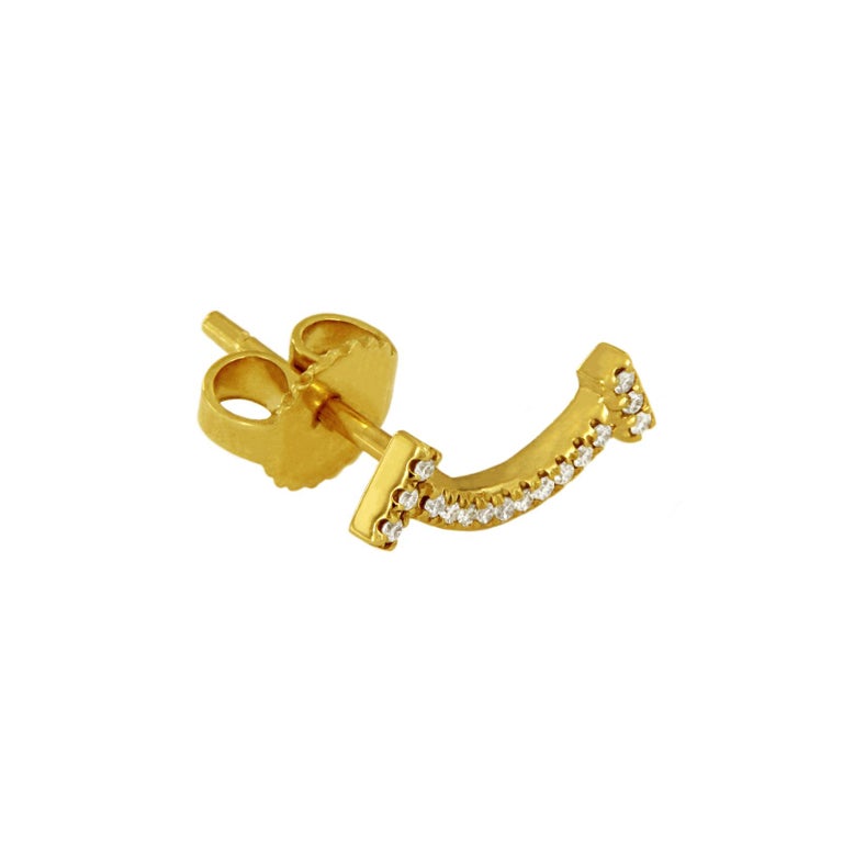Tiffany and Co. 18 Karat Yellow Gold Smile Earrings with Diamonds For ...