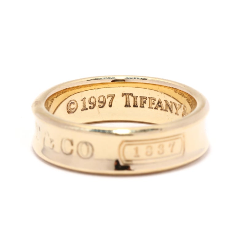 Tiffany and Co 1837 Band Ring, 18K Yellow Gold, Ring Size 8, Classic Tiffany Band at 1stDibs
