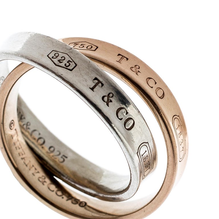 Tiffany and Co. 1837 Interlocking Circles 18k Rose Gold and Silver Ring ...