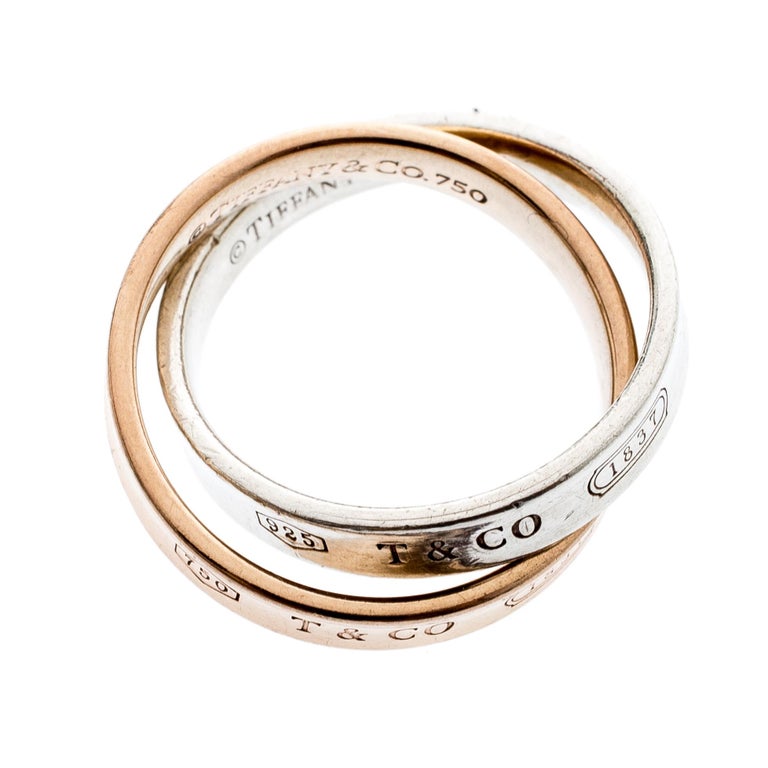 Tiffany and Co. 1837 Interlocking Circles 18k Rose Gold and Silver Ring ...