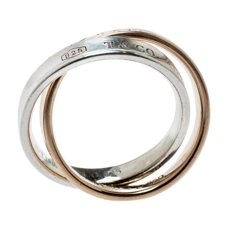 Tiffany and Co. 1837 Interlocking Circles 18k Rose Gold and Silver Ring For Sale at 1stDibs ...