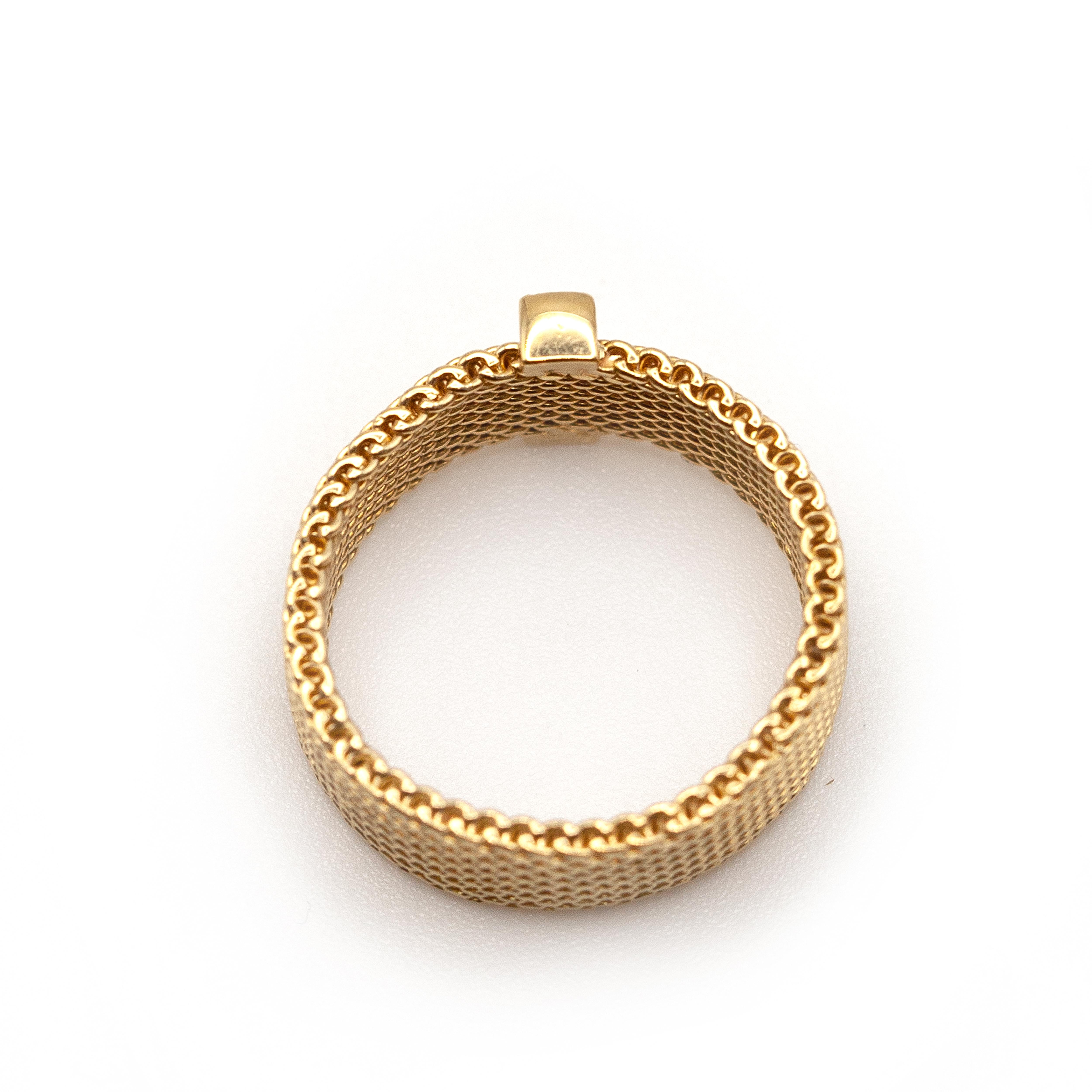 Tiffany and Co. 18K Diamond Mesh Gold Band Ring For Sale at 1stDibs