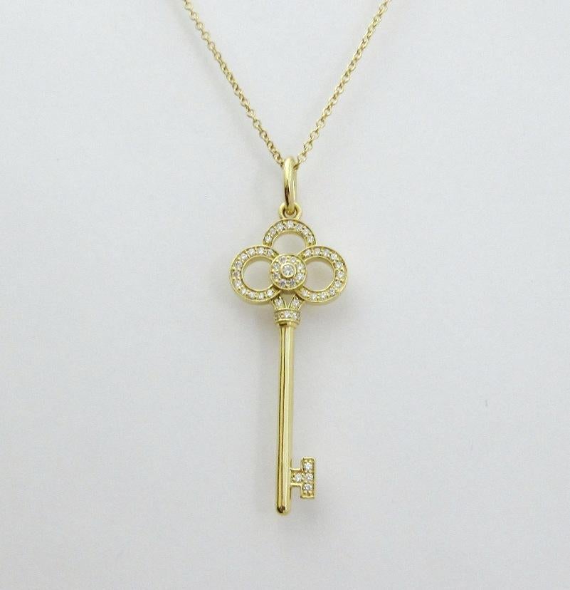 Tiffany and Co. 18k Gold Diamond Crown Key Pendant Necklace For Sale at ...