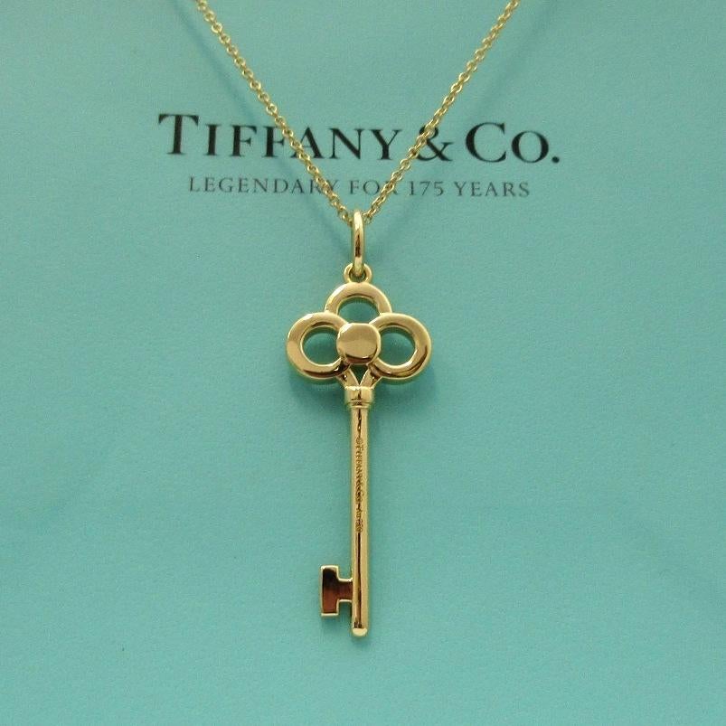 Tiffany and Co. 18k Gold Diamond Crown Key Pendant Necklace For Sale at ...