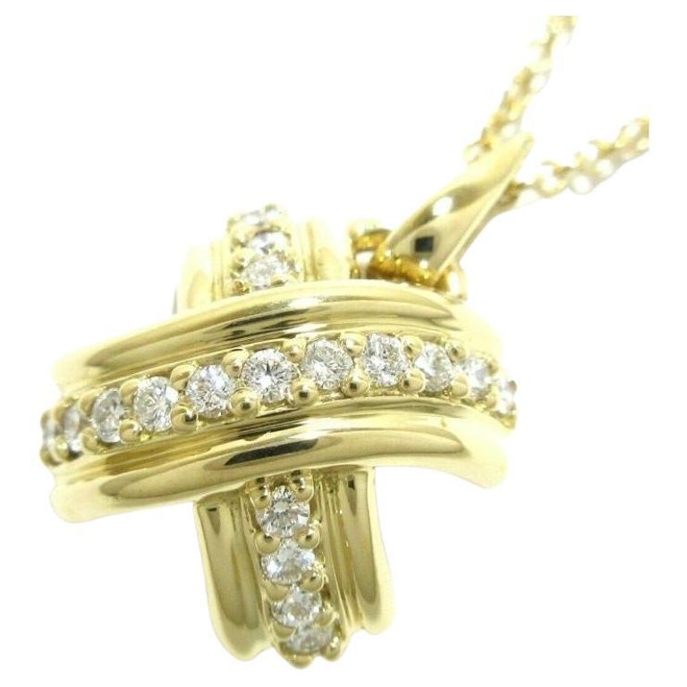 TIFFANY and Co. 18K Gold Diamond Signature X Pendant Necklace For Sale ...