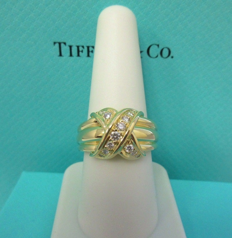 TIFFANY and Co. 18K Gold Diamond Signature X Ring 5, wider and heavier ...