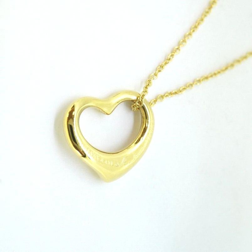 Tiffany and Co. 18k Gold Elsa Peretti 5 Diamond 16mm Open Heart Pendant ...