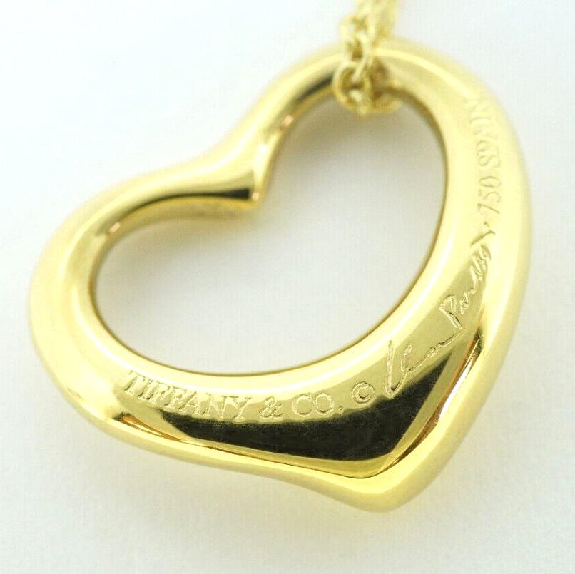 Tiffany and Co. 18k Gold Elsa Peretti 5 Diamond 16mm Open Heart Pendant ...