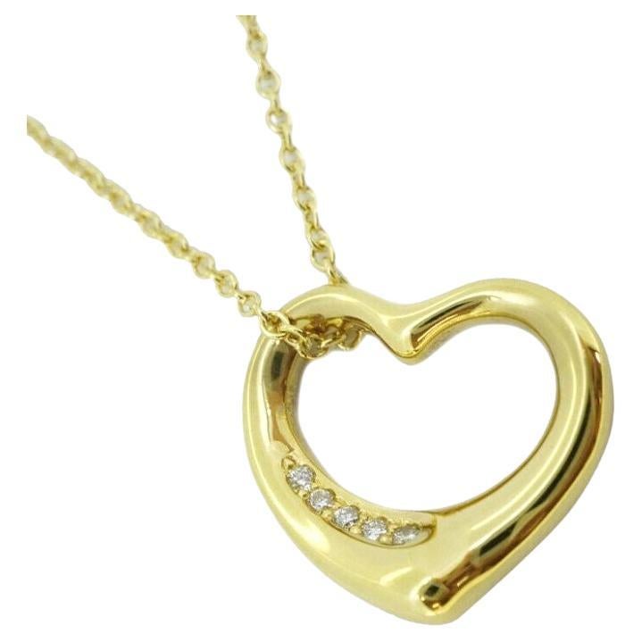 Tiffany and Co. 18k Gold Elsa Peretti 5 Diamond 16mm Open Heart Pendant ...
