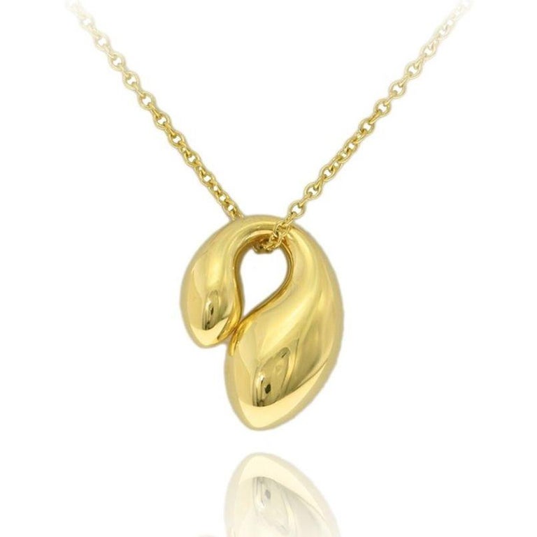 Tiffany and Co. 18k Gold Elsa Peretti Double Teardrop Pendant Necklace ...