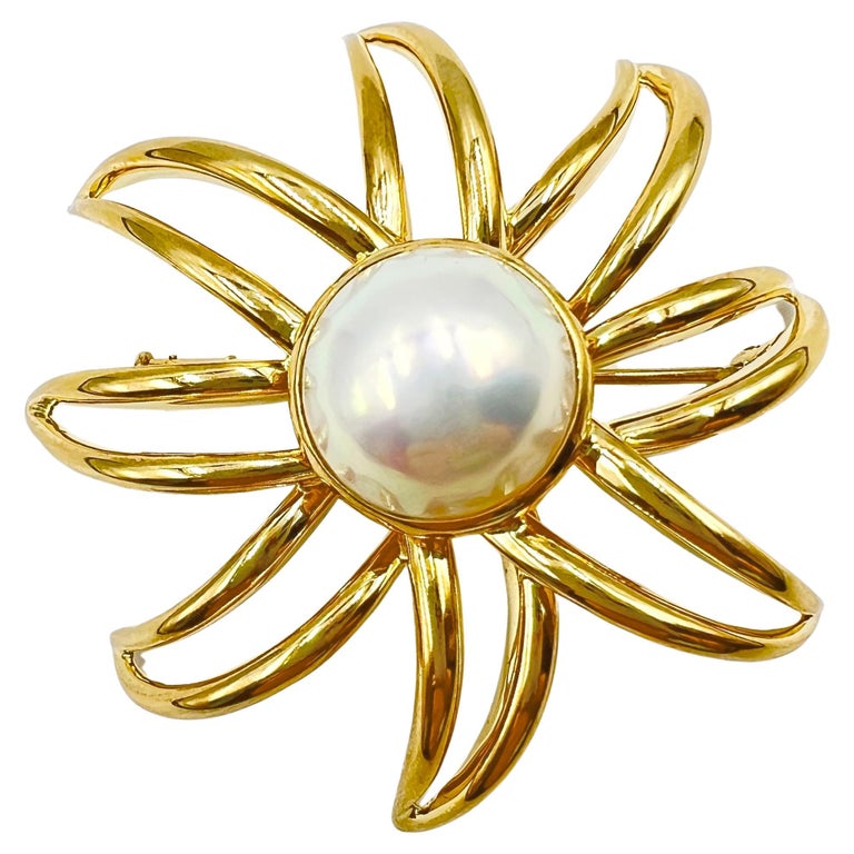 Tiffany and Co. 18k Gold Mabe Pearl Fireworks Brooch For Sale at 1stDibs