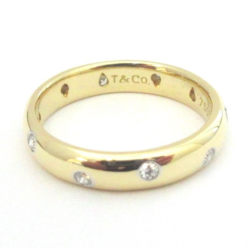 TIFFANY and Co. 18K Gold Platinum Diamond Etoile 4mm Band Ring 8 For ...