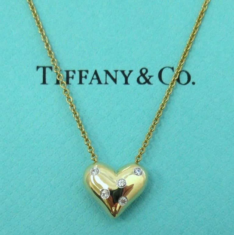 Tiffany and Co. 18k Gold Platinum Etoile Five Diamonds Heart Pendant ...