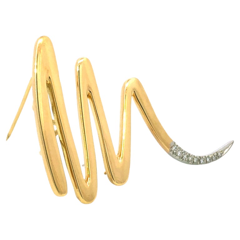 Tiffany and Co. 18k Gold Platinum Picasso Diamond Squiggle Brooch ...