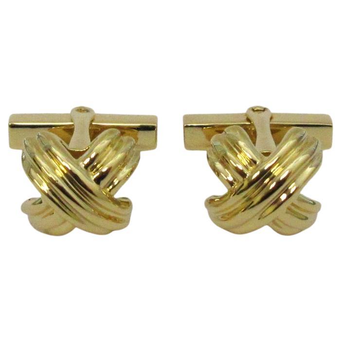 TIFFANY and Co. Elsa Peretti 18K Gold 21mm Wide Bean Cuff Links ...