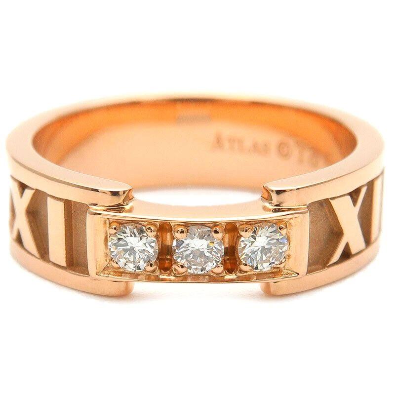 Tiffany and Co. 18k Rose Gold 3 Diamond Atlas Ring For Sale at 1stDibs