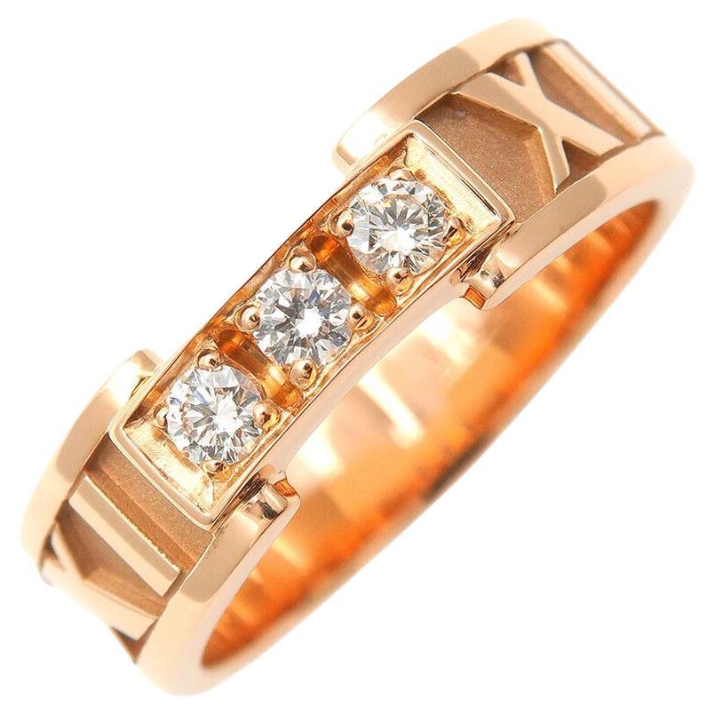 Tiffany and Co. 18k Rose Gold 3 Diamond Atlas Ring For Sale at 1stDibs