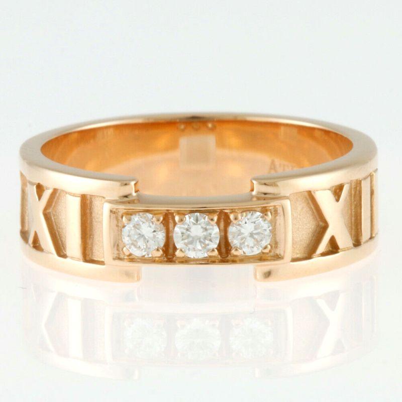 Tiffany and Co. 18k Rose Gold 3 Diamond Atlas Ring For Sale at 1stDibs