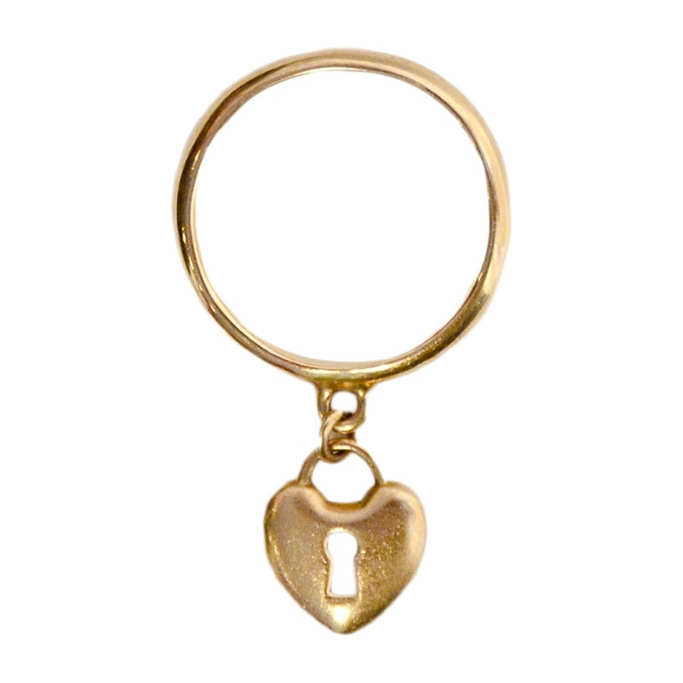 Tiffany and Co 18k Rose Gold Heart Lock Charm Ring sz 5.25 For Sale at ...