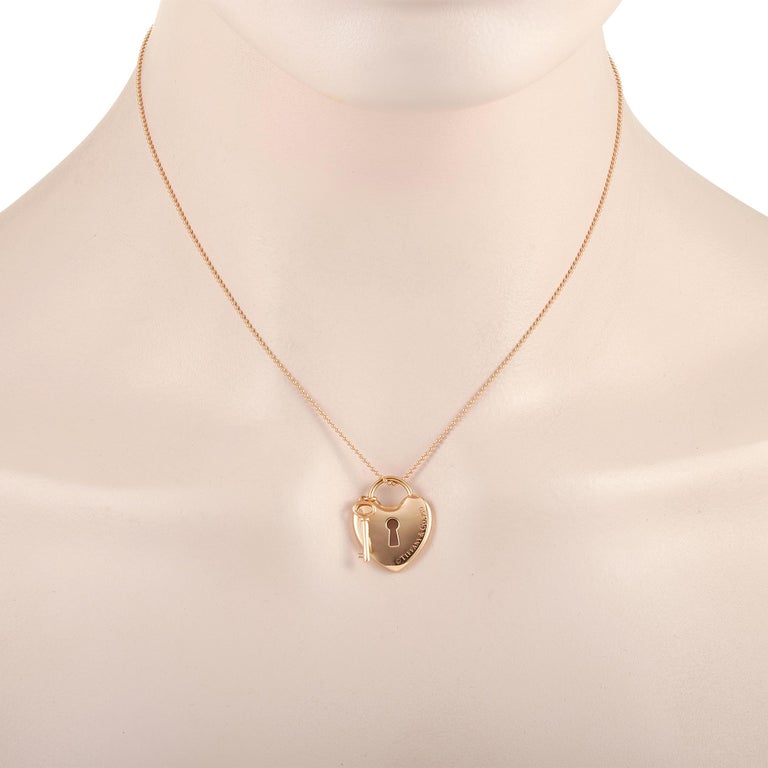 Tiffany and Co. 18K Rose Gold Lock and Key Heart Pendant Necklace at ...