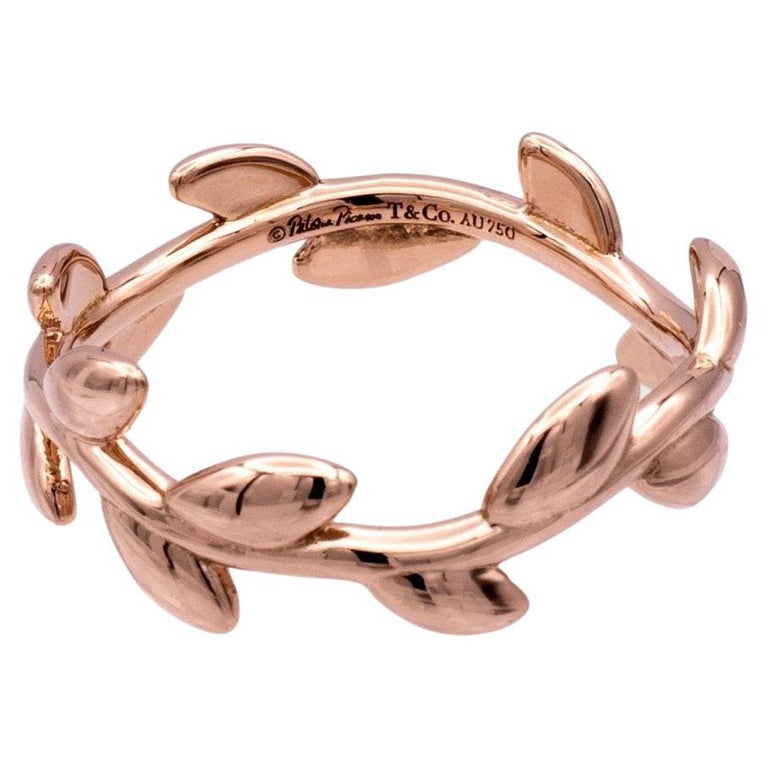 Tiffany and Co. 18k Rose Gold Paloma Picasso Olive Leaf Band Ring Narrow For Sale at 1stDibs