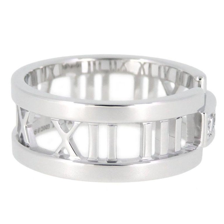 Tiffany and Co. 18k White Gold 3 Diamond Atlas Open Ring 9 at 1stDibs