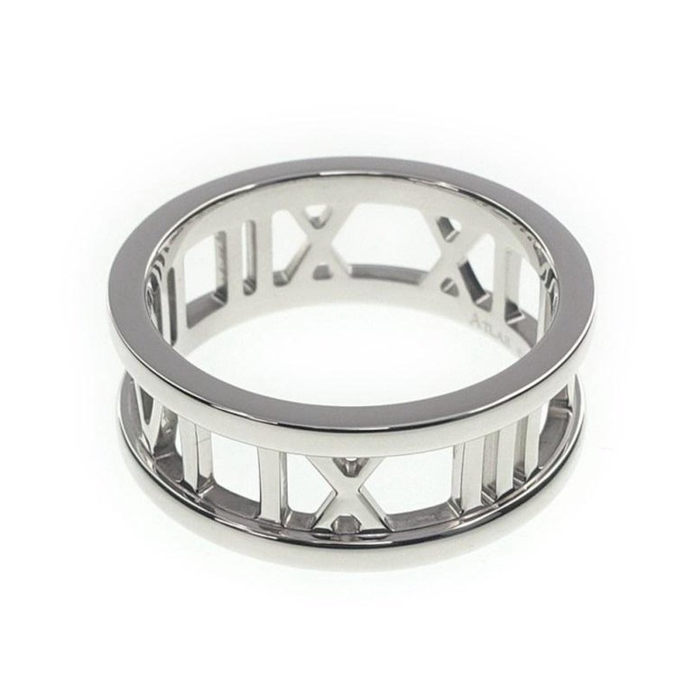 Tiffany and Co. 18k White Gold Atlas Open Ring 5.5 For Sale at 1stDibs
