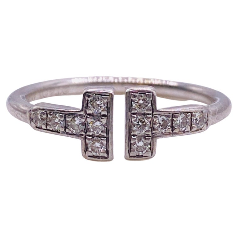 Tiffany and Co Diamond White Gold T Ring For Sale at 1stDibs