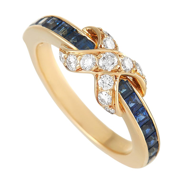 Tiffany and Co. 18K Yellow Gold Diamond and Sapphire Infinity Ring at ...