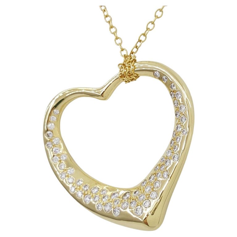 Tiffany and Co. 18K Yellow Gold Diamond Large Open Heart Pendant For ...