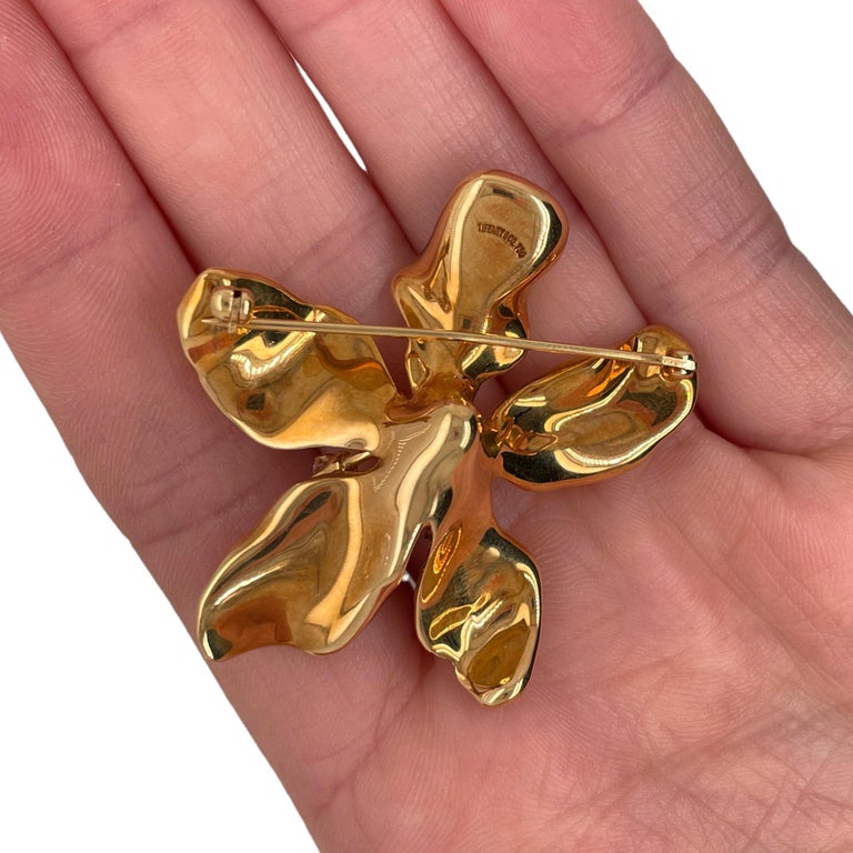 Tiffany and Co. 18K Yellow Gold Diamond Orchid Brooch Pin at 1stDibs
